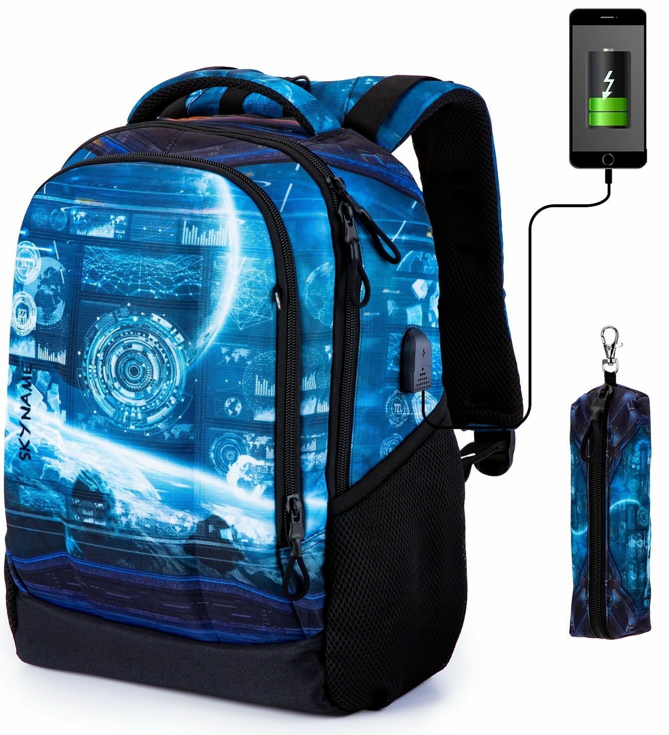 Рюкзак школьный мальчики 17 л анатомическая спинка пенал USB SkyName (СкайНейм)