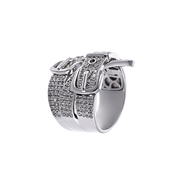 Кольцо широкое, дорожка, серебро, 925 проба, родирование, циркон