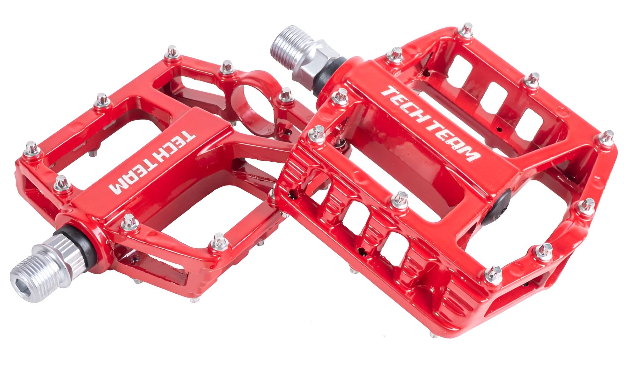 Педали для велосипеда ф 9/16, алюминиевые AL-46, подшипник скольжения, съёмные шипы, красные