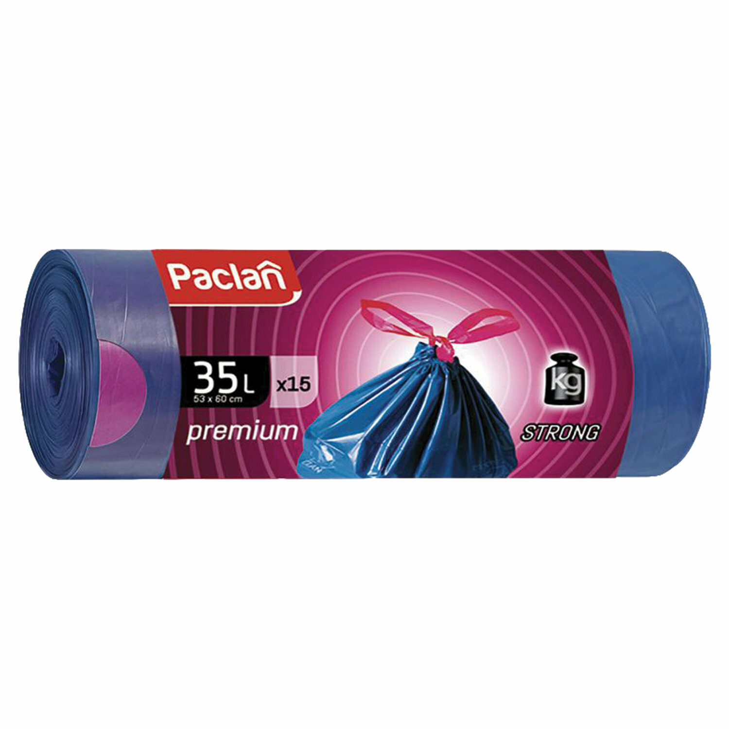 Мешки для мусора PACLAN 35 л, завязки, синие, в рулоне 15 шт, полиэтилен, 60х53 см, "Premium" (402170)