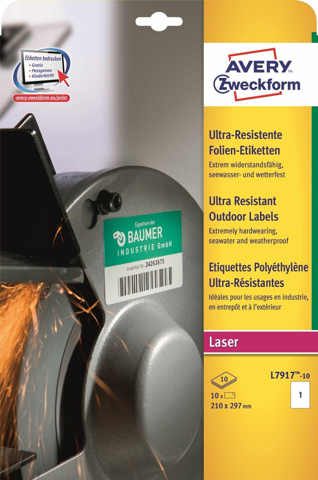 Этикетки самоклеящиеся Avery Zweckform L7917-10 суперпрочные, 210х297 мм, белые, 10 листов по 10 шт