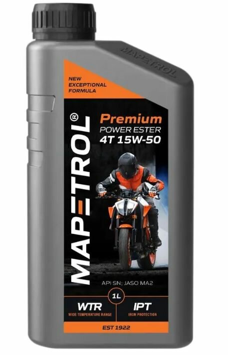 Масло для мотоциклов MAPETROL 4T (четырёхтактное), 15W50, синтетика, 1 литр 15W50 4T синтетика 1л MAP0005