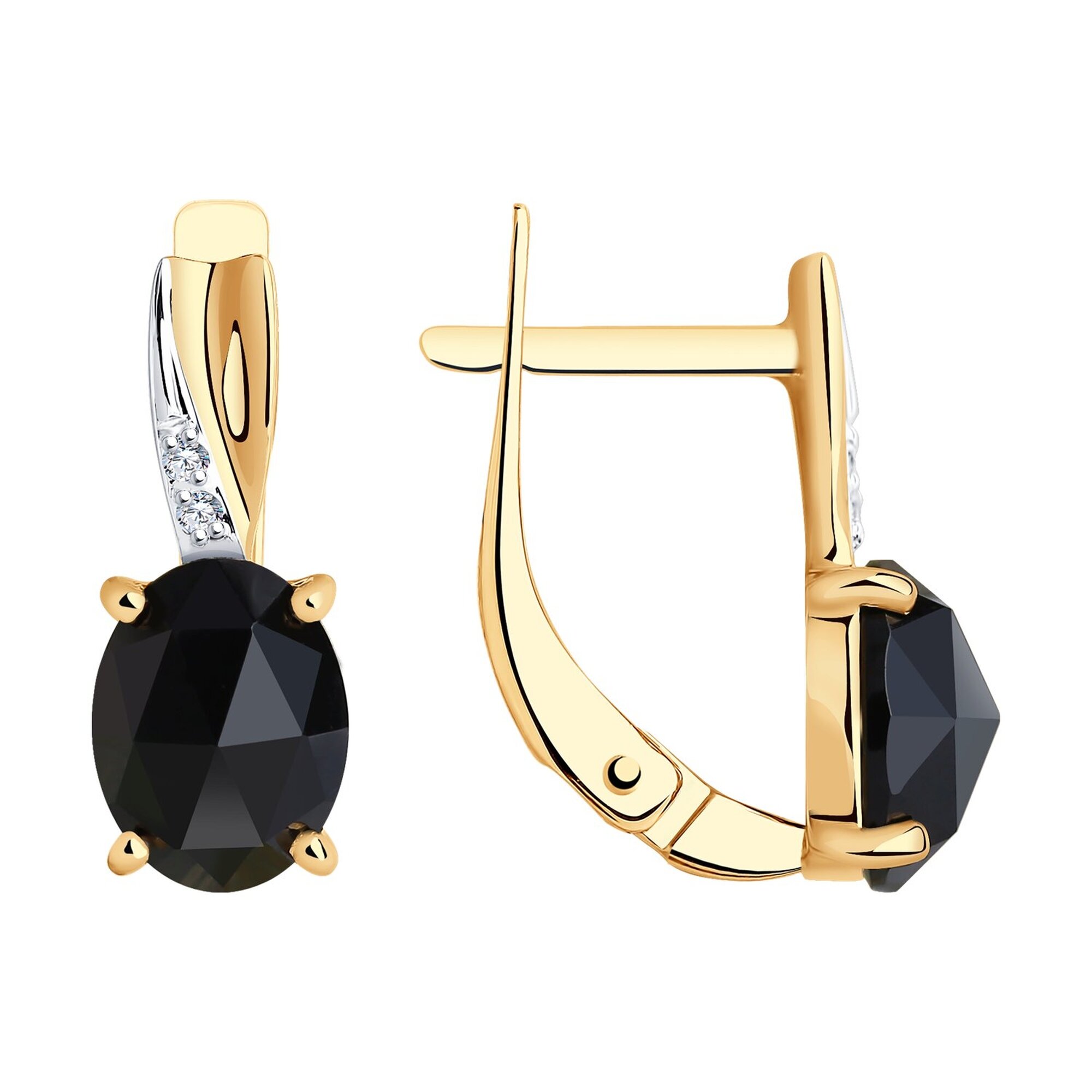 Серьги, красное золото, 585 проба, агат, фианит