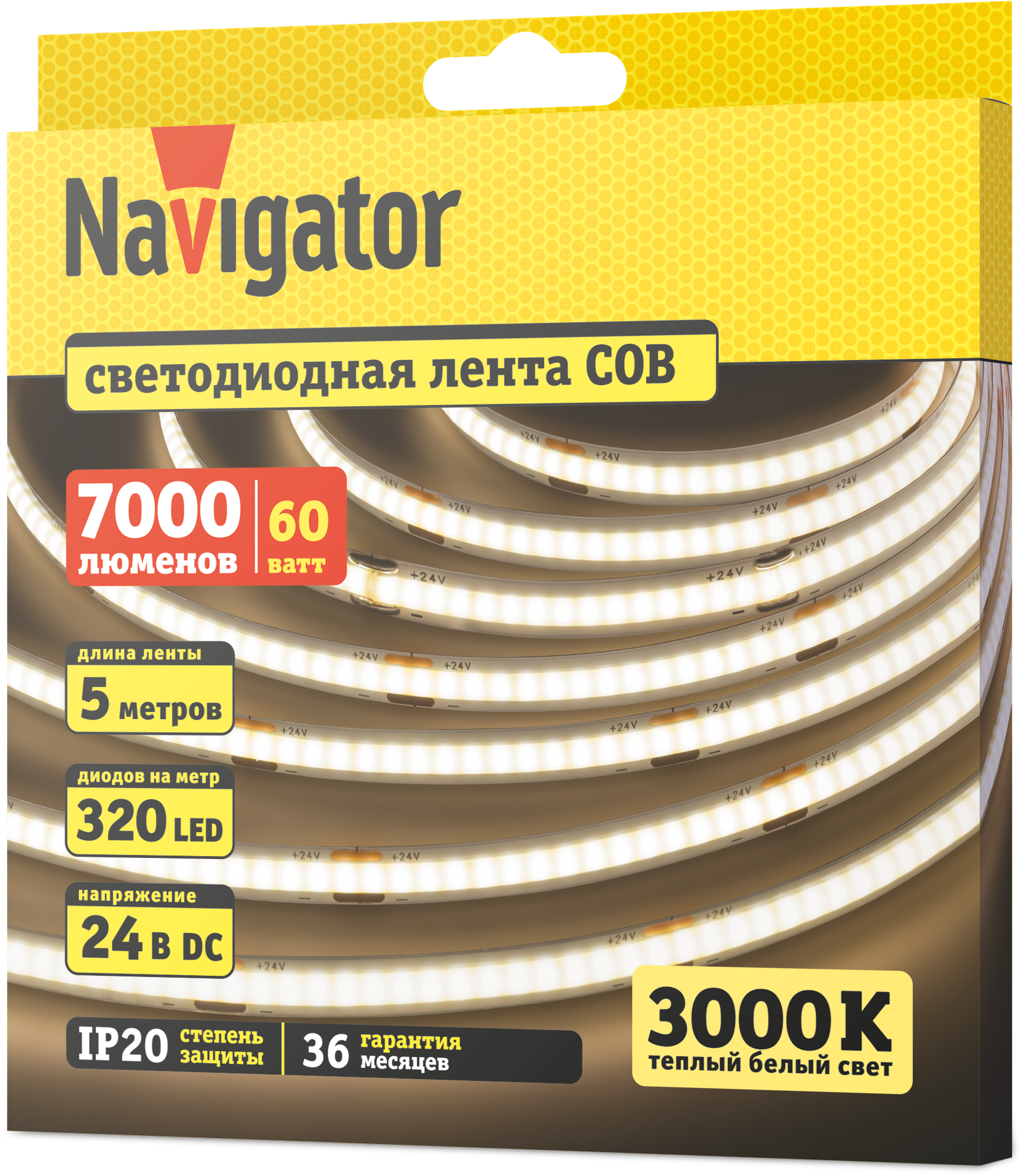 Светодиодная лента Navigator 95 317 NLS-СОВWW320-12-IP20-24V 5м, 3000К