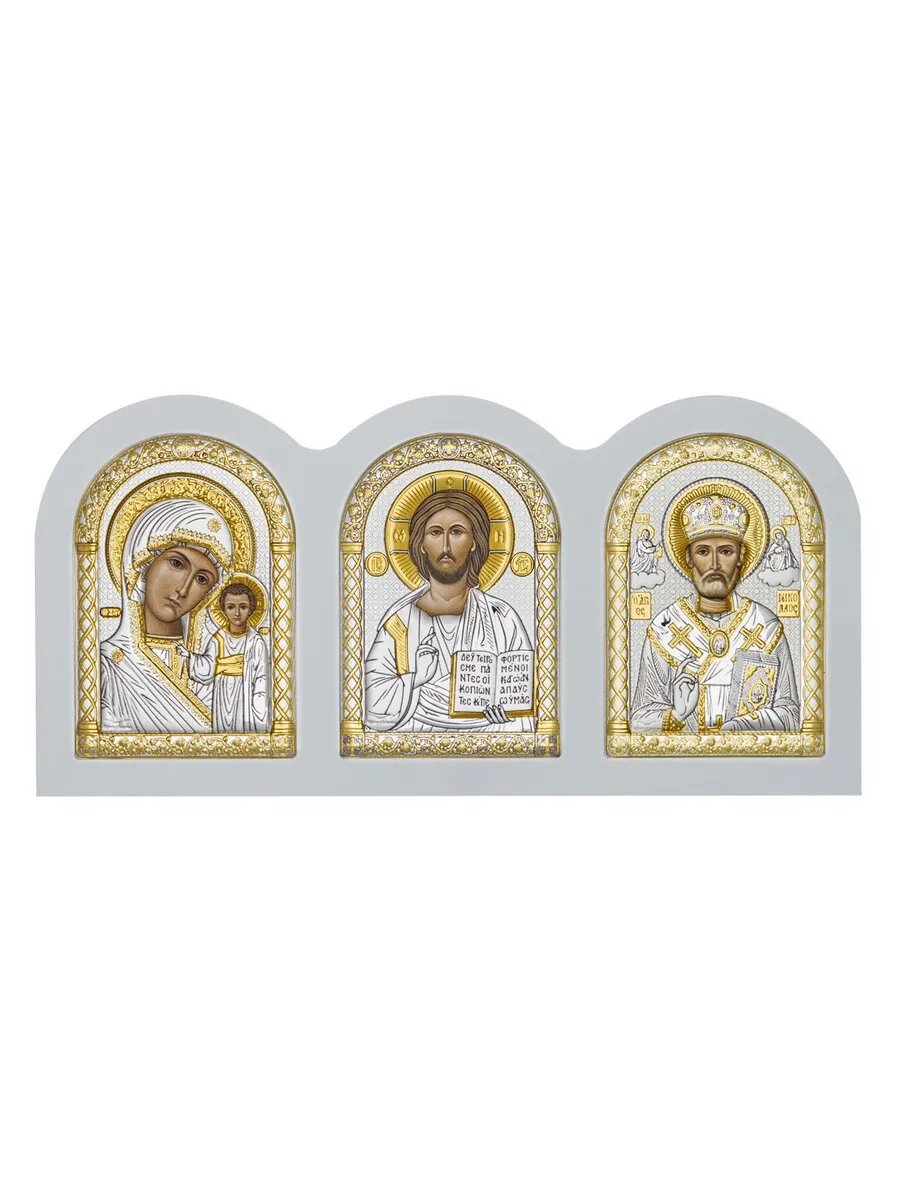 Икона серебряная, греческая триптих 75х160мм
