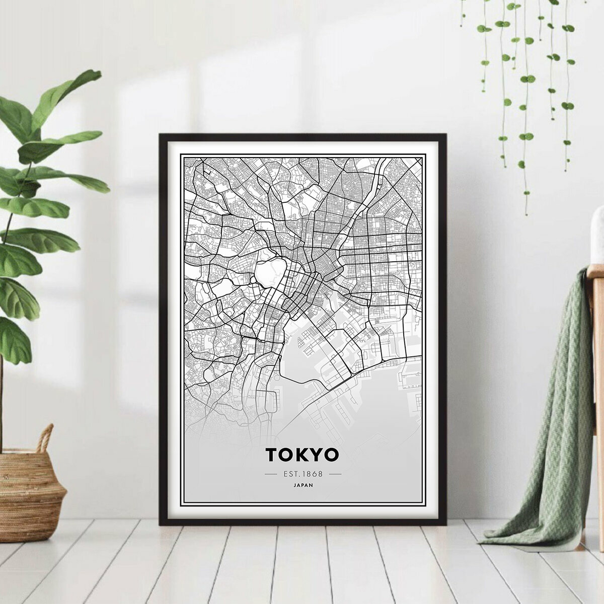 Постер "Карта Токио" 50x70 в черной рамке на стену для интерьера