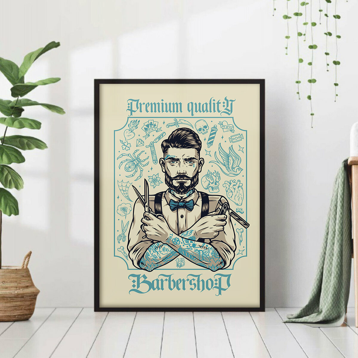 Постер "Барбер" 40x50 в черной рамке на стену для интерьера