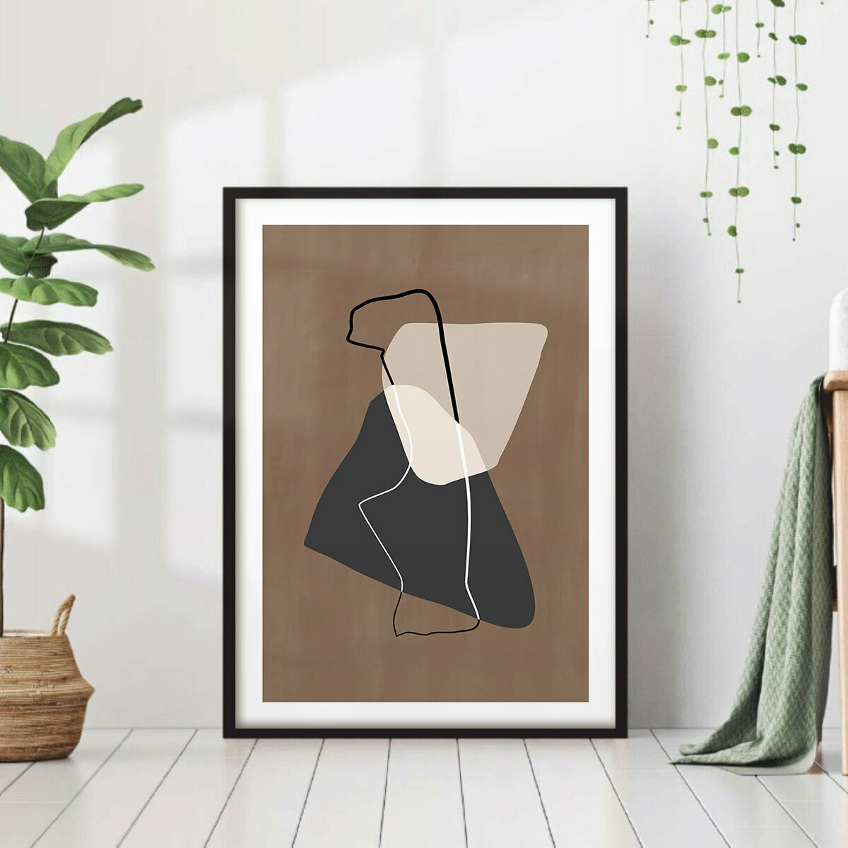 Постер "Коричневая абстракция" 40х50 в черной рамке для интерьера на стену