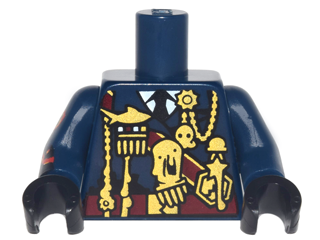 Torso Military Uniform with Melted Medals and Dark Red Sash Pattern / Dark Blue Arm Left / Dark Blue Arm Right with Splotches Pattern / Black Hands, 973pb2796c01 Dark Blue U