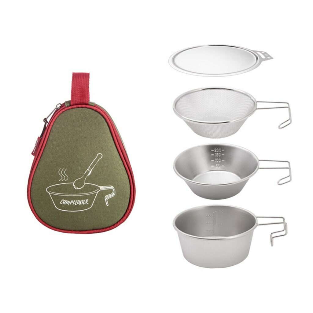 Походной посуды, Набор из 4 чашек из нержавеющей стали для кемпинга - 4 штуки с сумкой в армейском зеленом цвете, 1 комплект из 4 штук