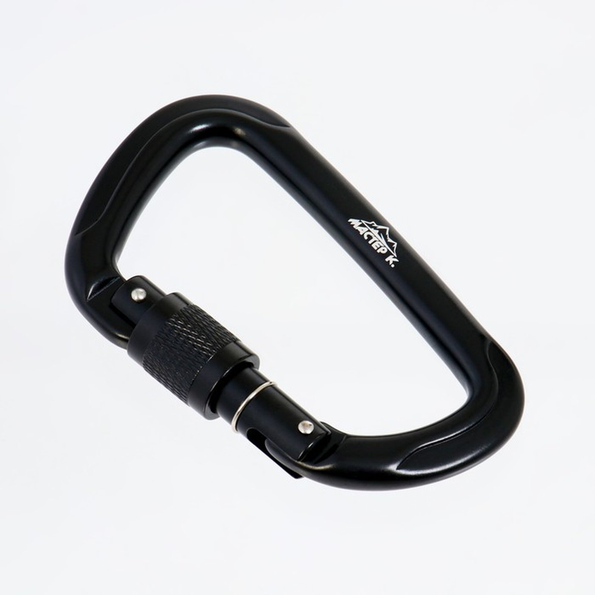 Карабин Мастер К, с муфтой, D-образный, алюминиевый сплав, черный, 11x7 см