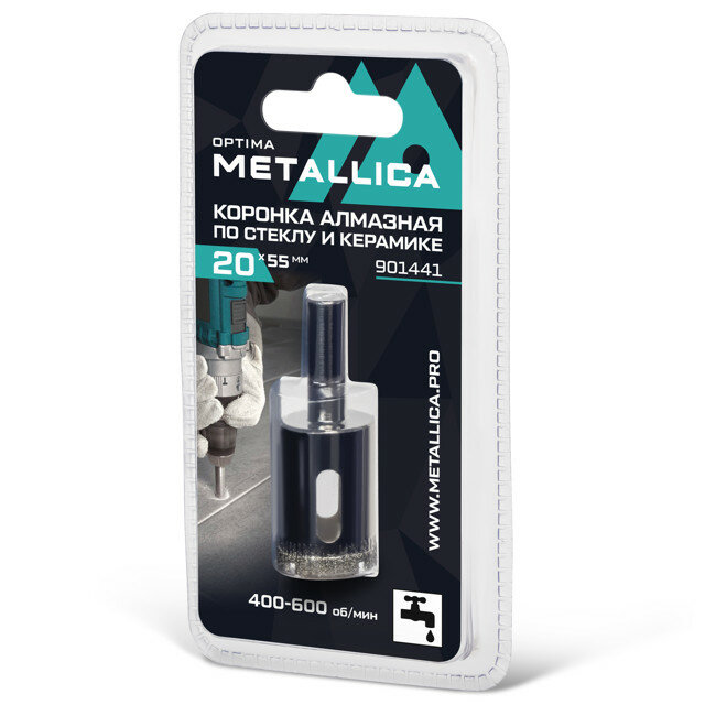 Коронка алмазная METALLICA Optima по стеклу и плитке 20x55мм