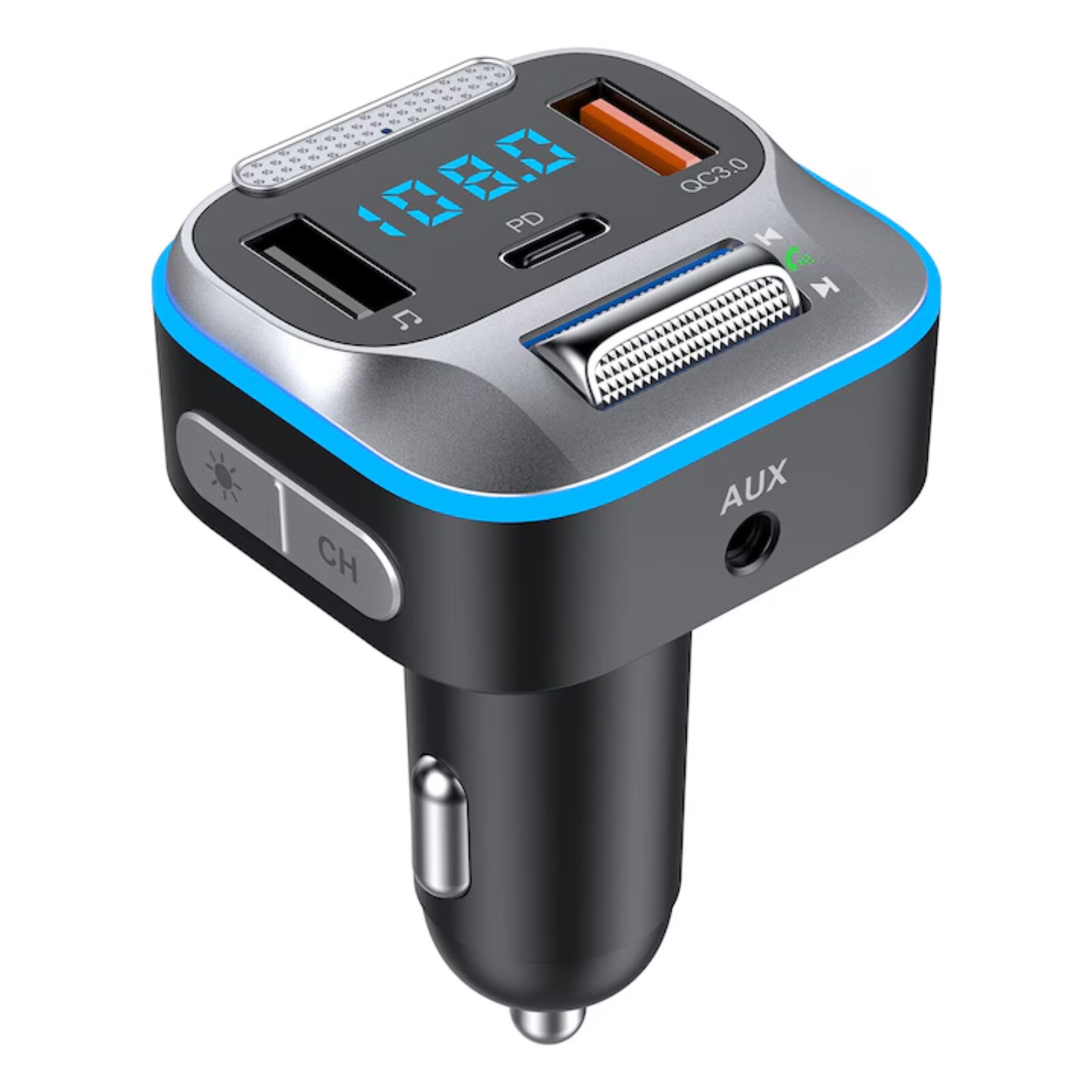 Модулятор FM PRO с RGB, Bluetooth 5.0, FM-передатчик с функцией автоинкассации, 2 порта быстрой зарядки, Type-C и USB, Muzica MP3, Button Rapid, Lumina LED 7 Moduri, Afisaj Digital, совместимость с orice masina