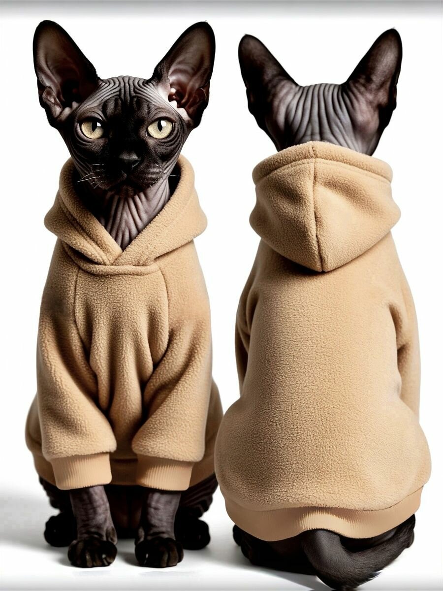 Толстовка Mon Pompon’s, для кошек/собак, бежевая, с капюшоном, флисовая подкладка