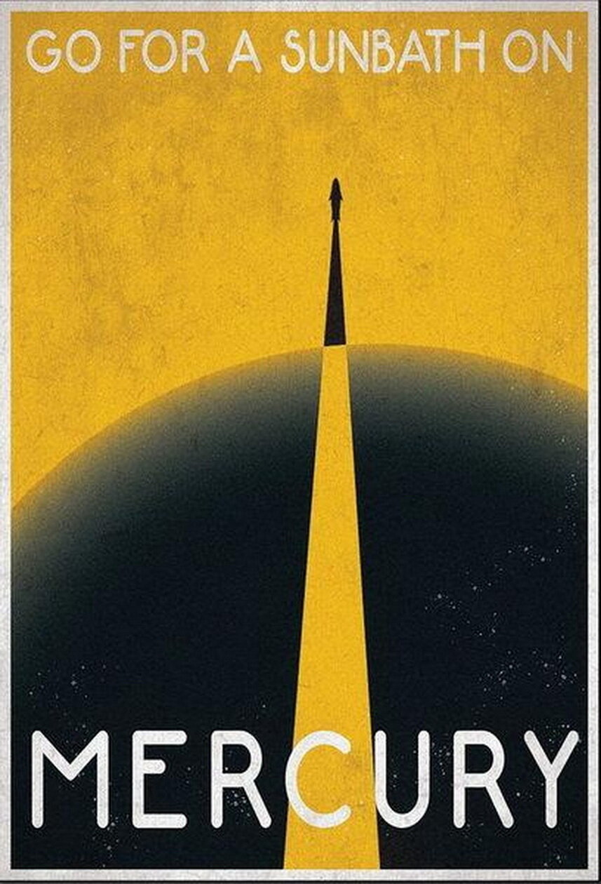 Плакат, постер позагорать на Меркурии на бумаге, размер 21х30см