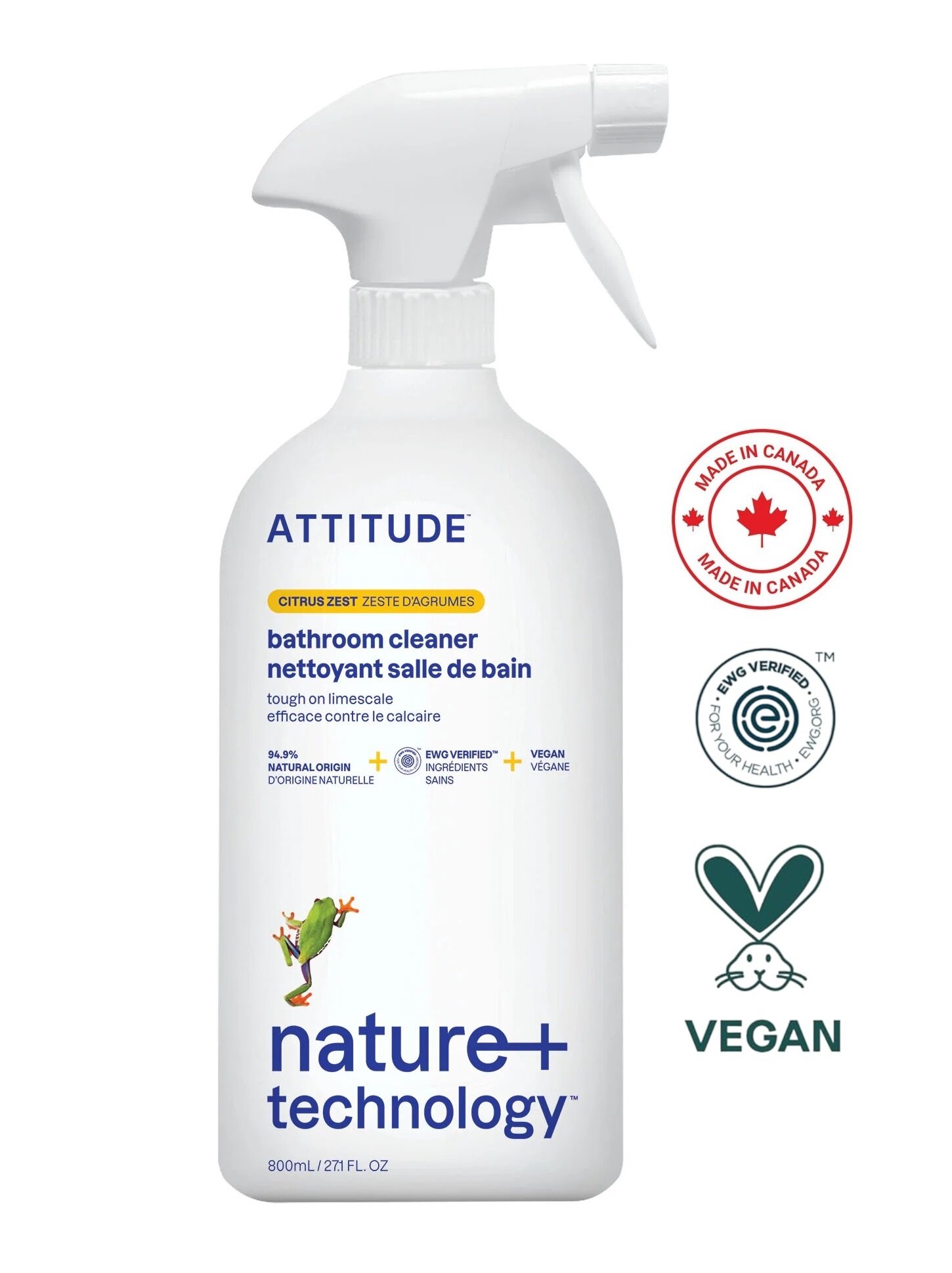 Очиститель спрей Attitude для ванных комнат, гипоаллергенный, Цитрус 800 мл (Канада)