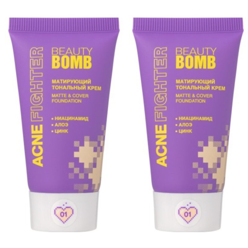 Тональный крем Beauty Bomb, Acne Fighter, Shade 01, матирующий, 25 мл, 2шт