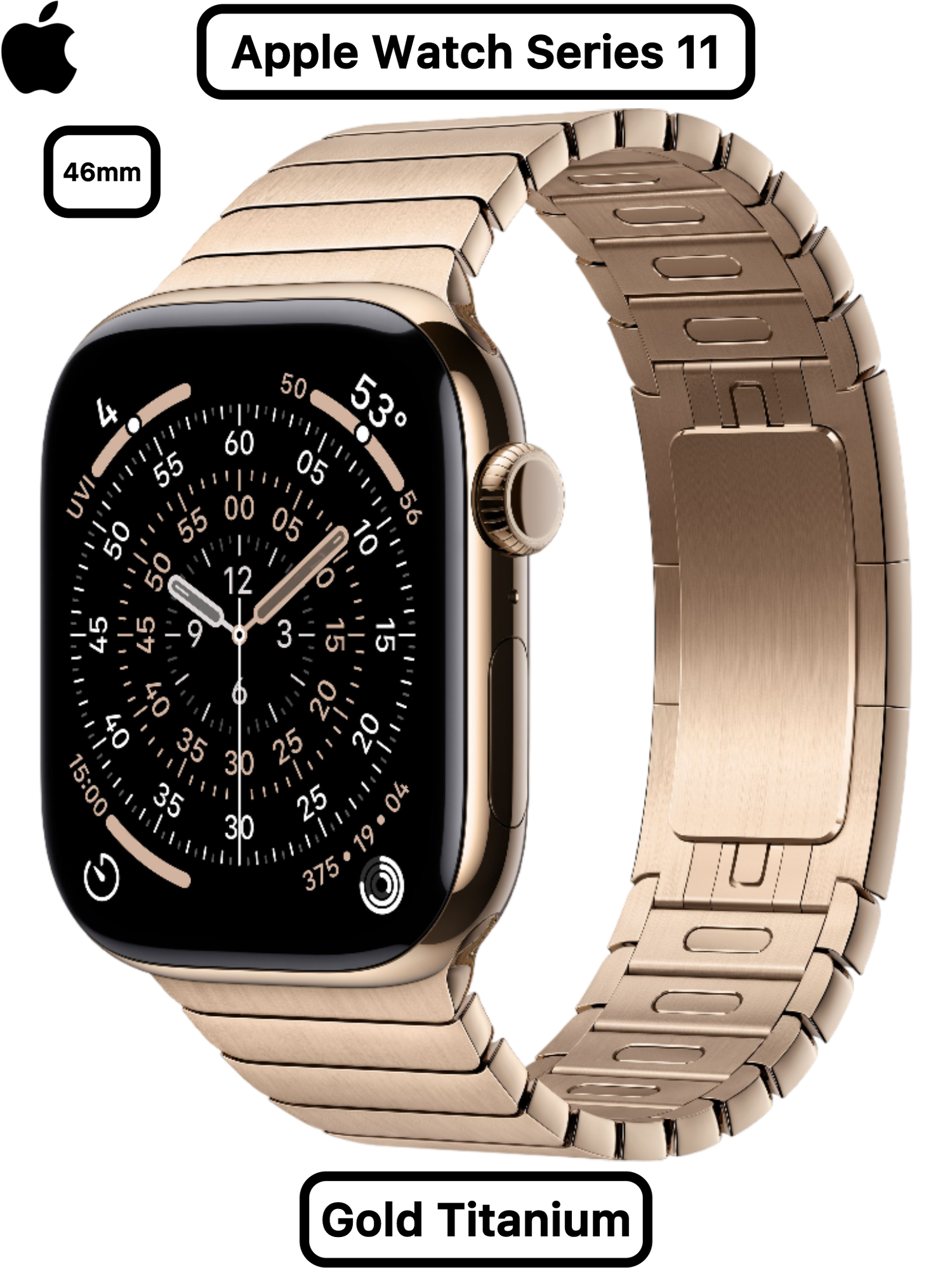 Умные часы Apple Watch Series 11 46mm Gold Titanium Case, Gold Link Bracelet, GPS + Cellular