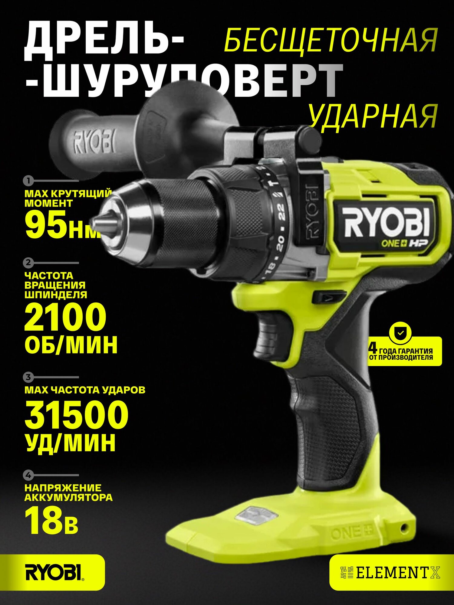 Ryobi ONE+ HP Ударная дрель-шуруповерт RPD18X-0 5133004984