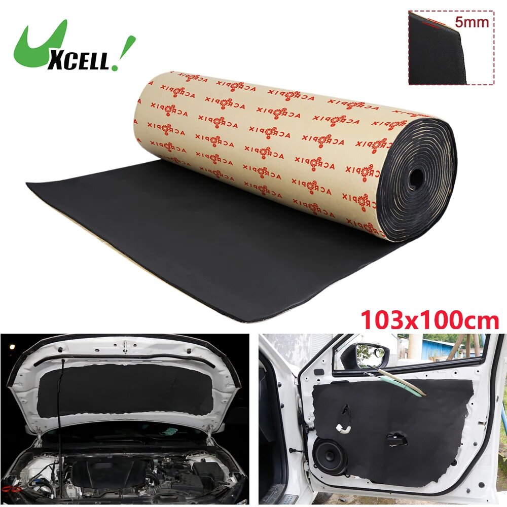 Uxcell 200X50 см 5 мм 8 мм 10 мм 10,76 кв. футов автомобильный акустический пенопласт для пола задняя дверь звукоизоляционный коврик шумопоглощающий коврик черный, 5mmx103x100cm
