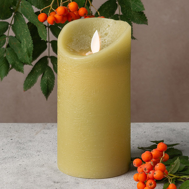 Светодиодная свеча с имитацией пламени 15 см, зеленая восковая, батарейка, Peha, MB-20341