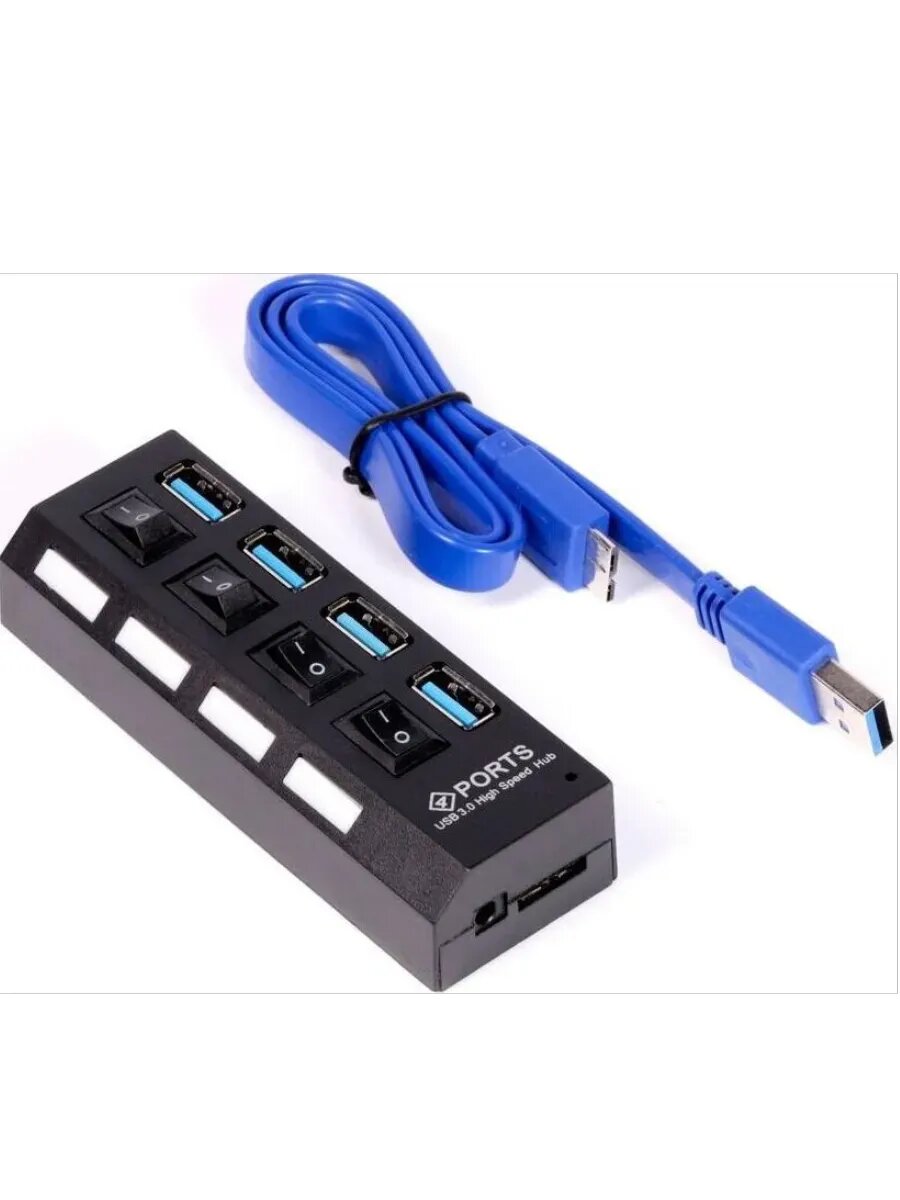 Хаб-разветвитель (SBHA-7304-B) USB 3.0 хаб+выкл, 4 порта