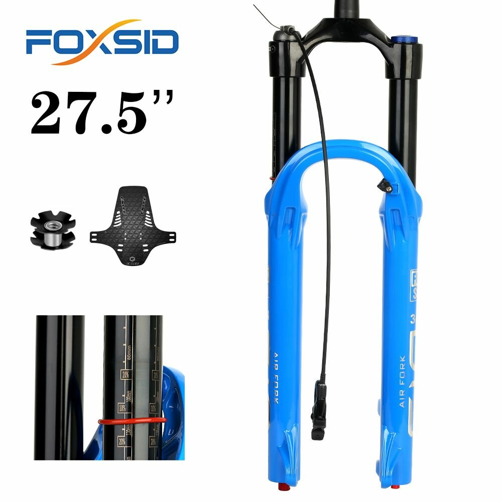 FOXSID M34-Велосипедная пневматическая передняя вилка, прямая трубка с дистанционным управлением, передняя вилка MTB, 27,5 дюймов (синий)