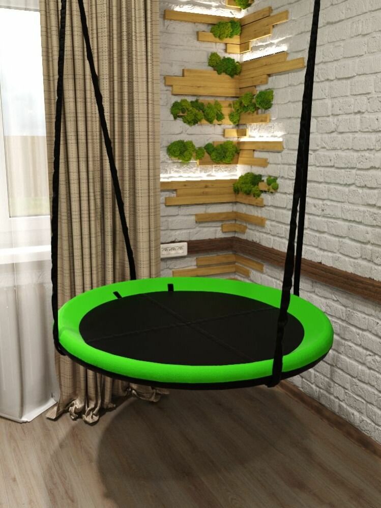 Качели гамак модель Гнездо 100 см. Качель кокон подвесная садовая Савушка черный/зеленый.