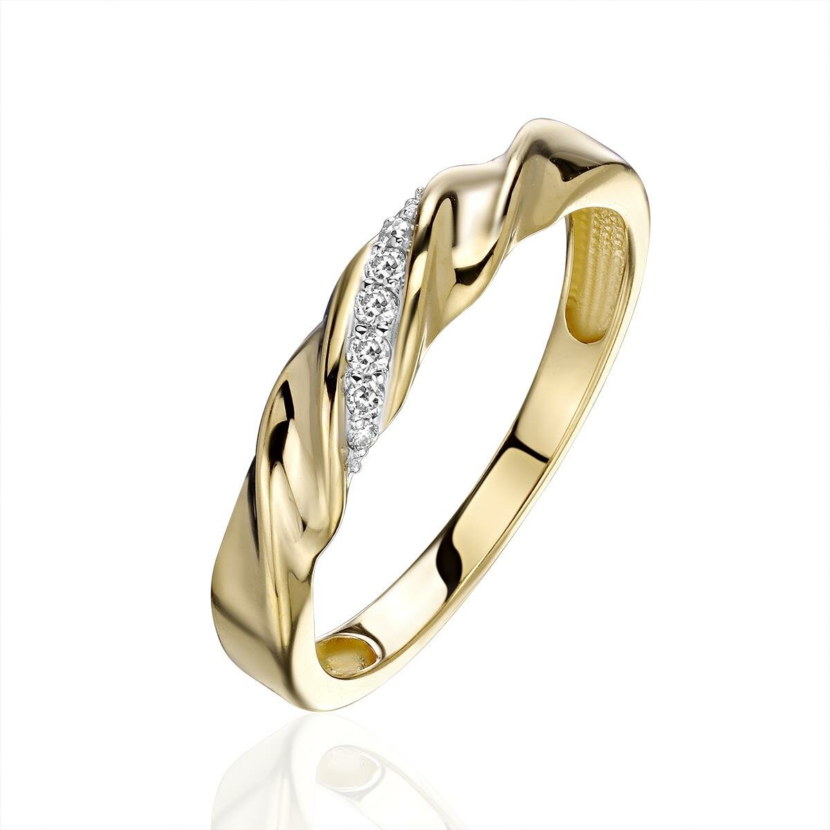 Кольцо, желтое золото, 585 проба, родирование, бриллиант