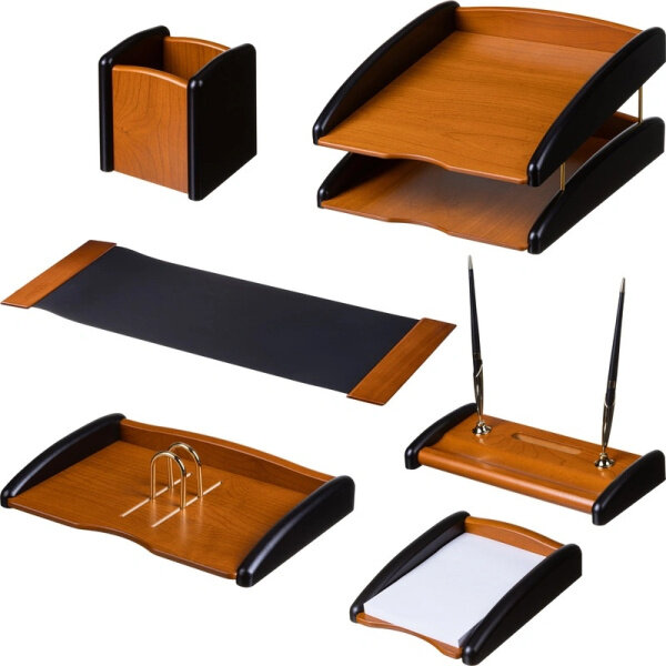 Настольный набор для руководителя NoName 6M-3A, 6 предметов, МДФ коричневый/чёрный