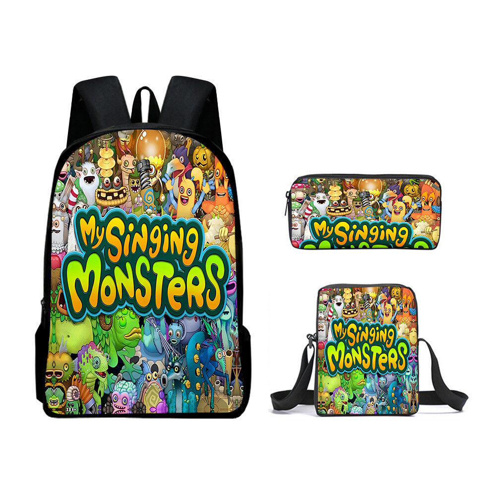 3D новый продукт mysinging monsters monster концертный принт детский рюкзак из трех предметов, сумка через плечо, пенал