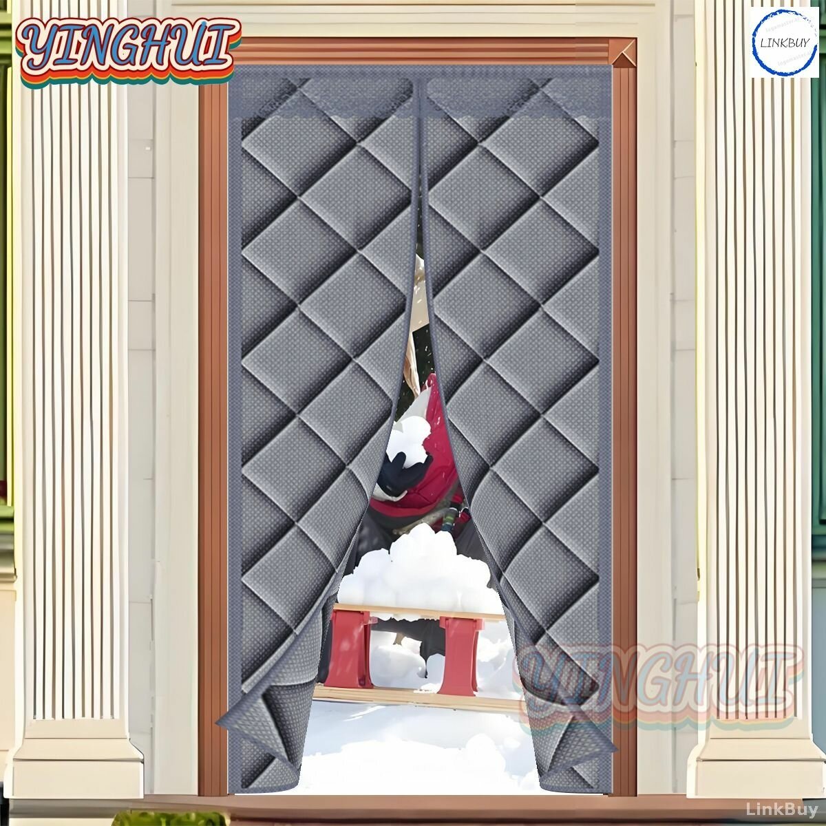 Эксклюзивная зимняя дверная штора с магнитной изоляцией обеспечивает автоматическое закрывание, эффективную ветрозащиту и шумопоглощение, дополненная декоративными окнами.