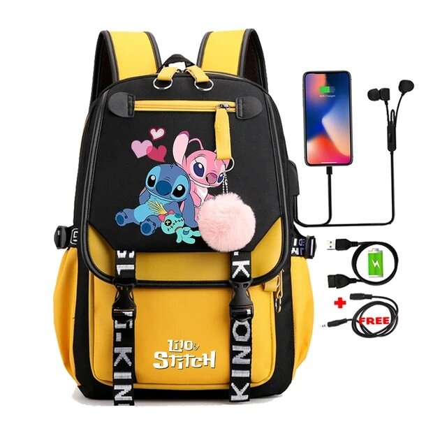 Школьный рюкзак Lilo and Stitch Stitch с USB-зарядкой, студенческий рюкзак, рюкзак для мужчин и женщин