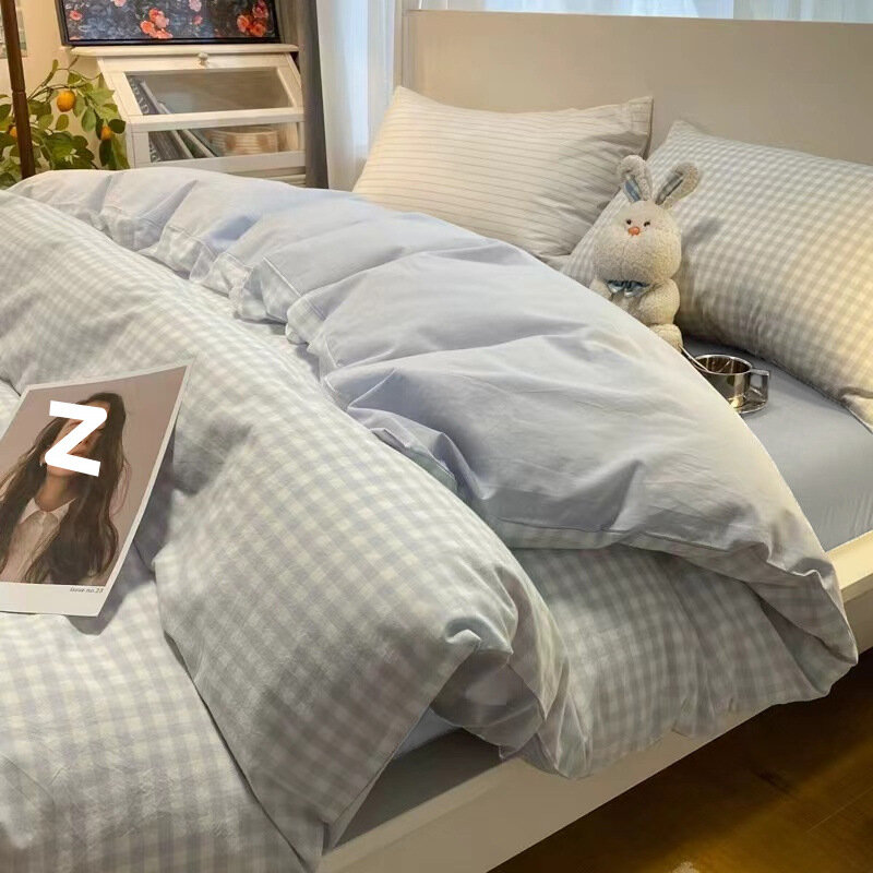 Комплект постельного белья для общежития в стиле INS из четырех частей стираного хлопка и пододеяльника в японском минималистском стиле,150*200cm