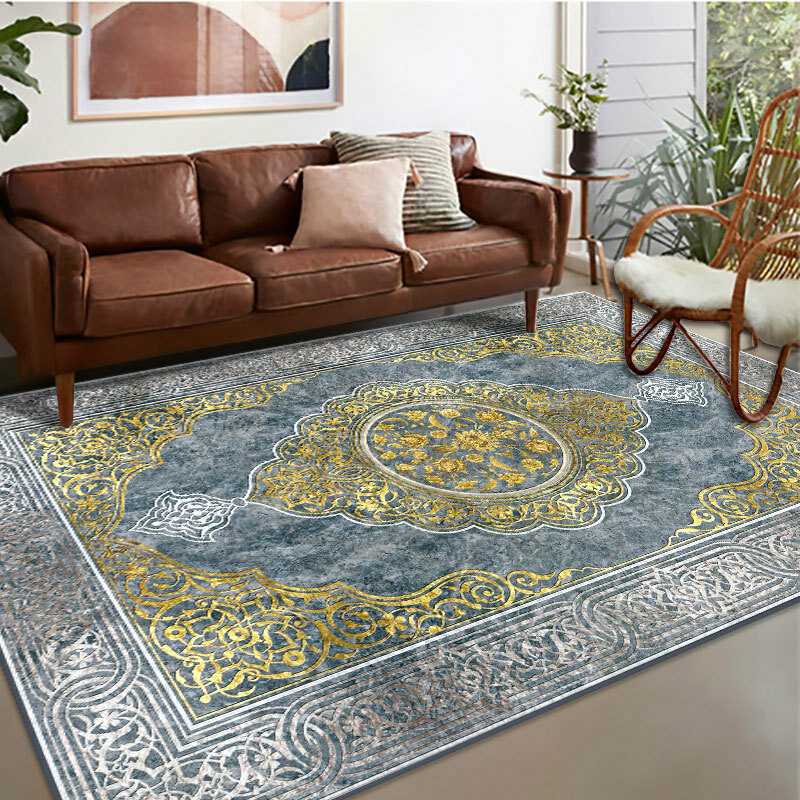 2025 Новый персидский стиль, модный и уникальный золотой бархатный ковер для гостиной.80*120 cm
