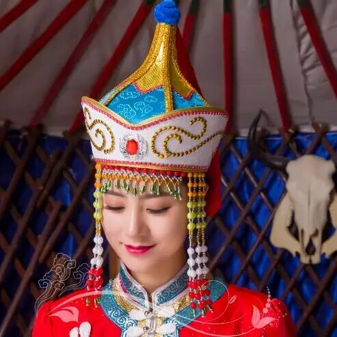 Женская китайско-монгольская шляпа для сценического танца Синий, Синий