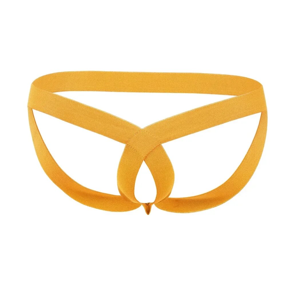 Мужской эротический бандаж с молодежным принтом, эластичное кольцо на член, трусики с отверстием для пениса, открытые ягодицы, бандажный ремень, время секса, прочные порно стринги L, Yellow