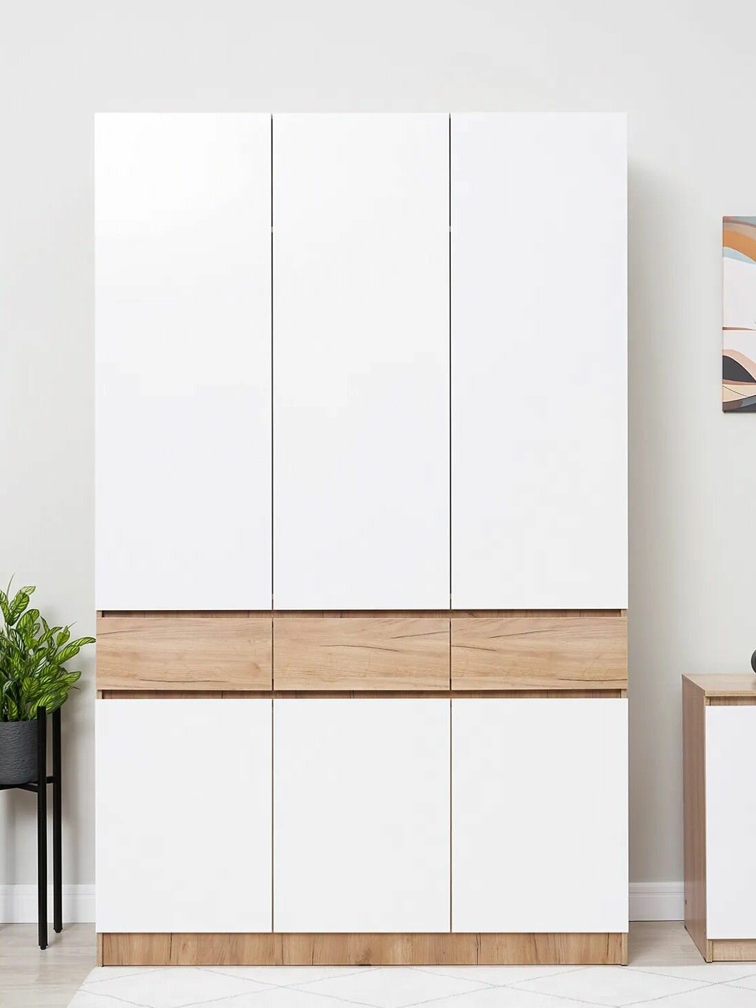 Прихожая роджинамиф Шкаф 3-х ств (Белый глянец/Дуб крафт, Дуб крафт)