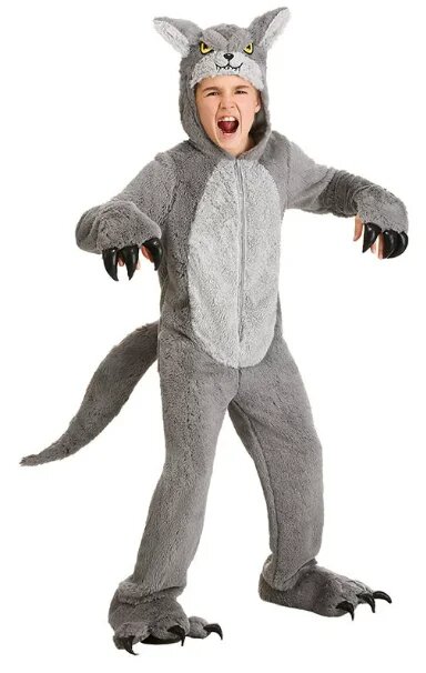 Детский костюм волка красный полиэстер Серый, XL, shown in figure