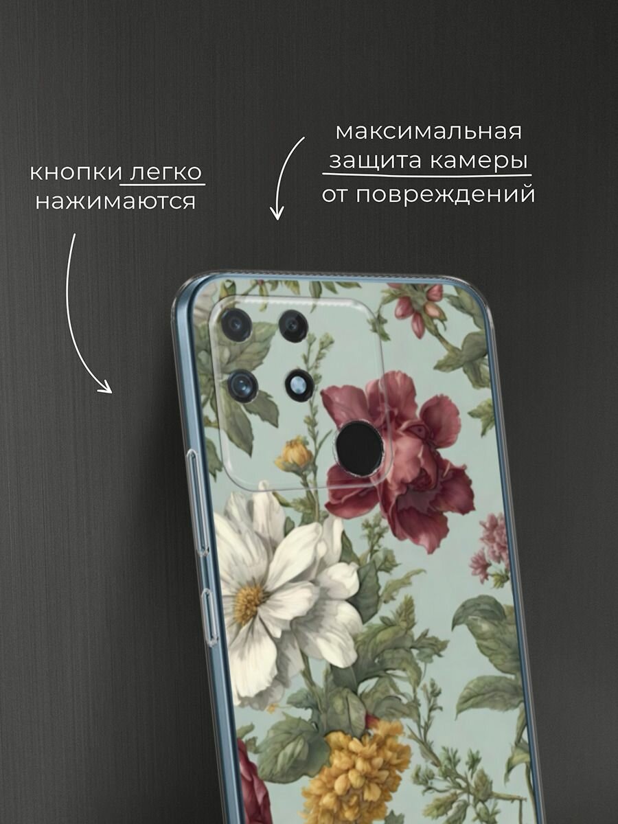 Чехол на Realme Narzo 50A / Реалми Нарзо 50A с принтом Акварельные красные цветы — фото 1