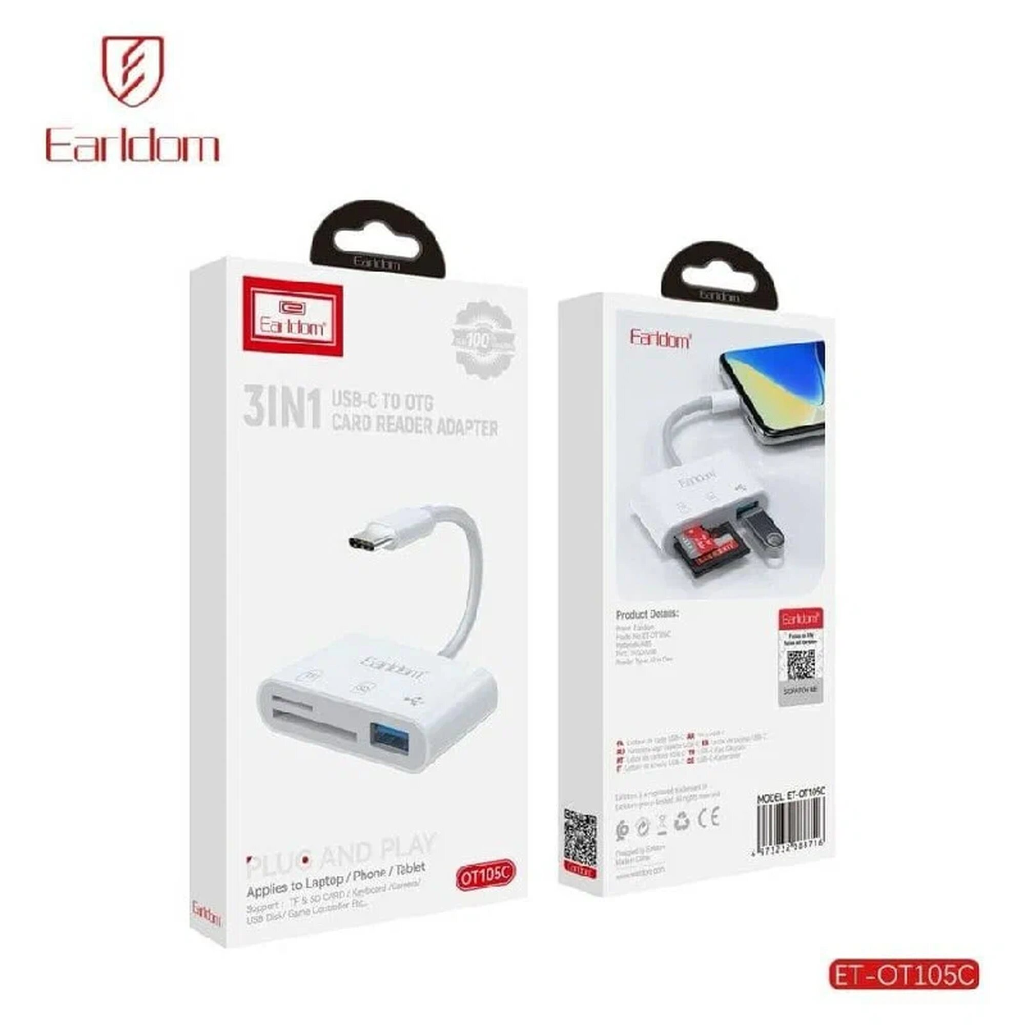 Картридер Earldom OT105C, 2 в 1, USB Type C, для карт памяти SD, microSD