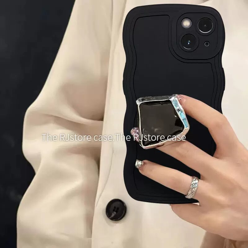 Чехол для Samsung Galaxy S21 FE черный с волнообразным краем и метеоритной подставкой для защиты телефона