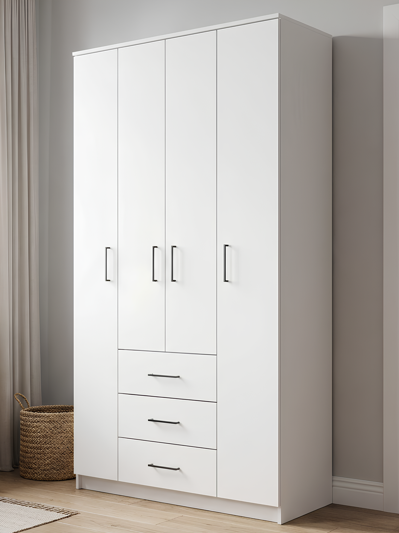 Шкаф четырехстворчатый распашной Шик-30 с 3 ящиками, 2 штангами и полками, ШхГхВ: 120х50х210 см