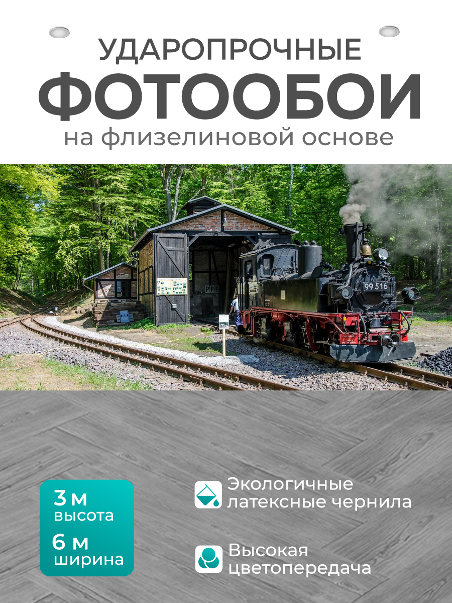 Фотообои моющиеся ударопрочные "Паровоз, исторический, железная дорога" 600x300 см. флизелиновые на стену