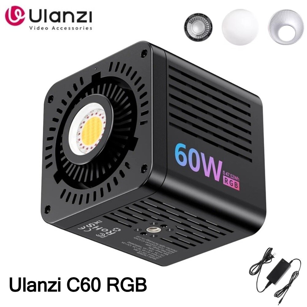 Ulanzi C60 RGB Видеосигнал RGB COB мощностью 60 Вт, двухцветный заполняющий светильник RGB с зарядным адаптером