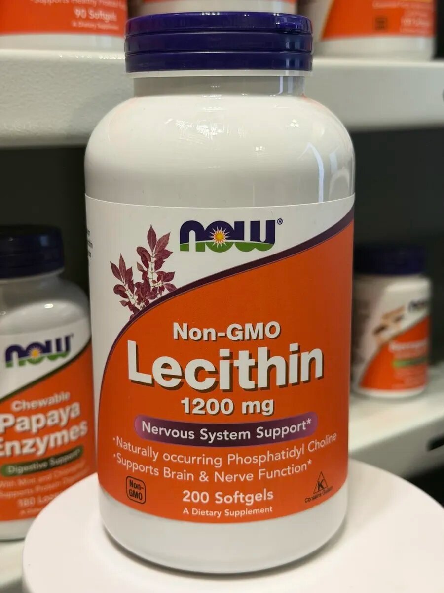 NOW Lecithin 1200 mg Non-GMO - Лецитин для мозга, печени и памяти, 200 гелевых капсул