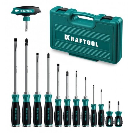 Набор ударных отверток KRAFTOOL IMPACT 13 шт, сквозной стержень Cr-Mo, (25035)
