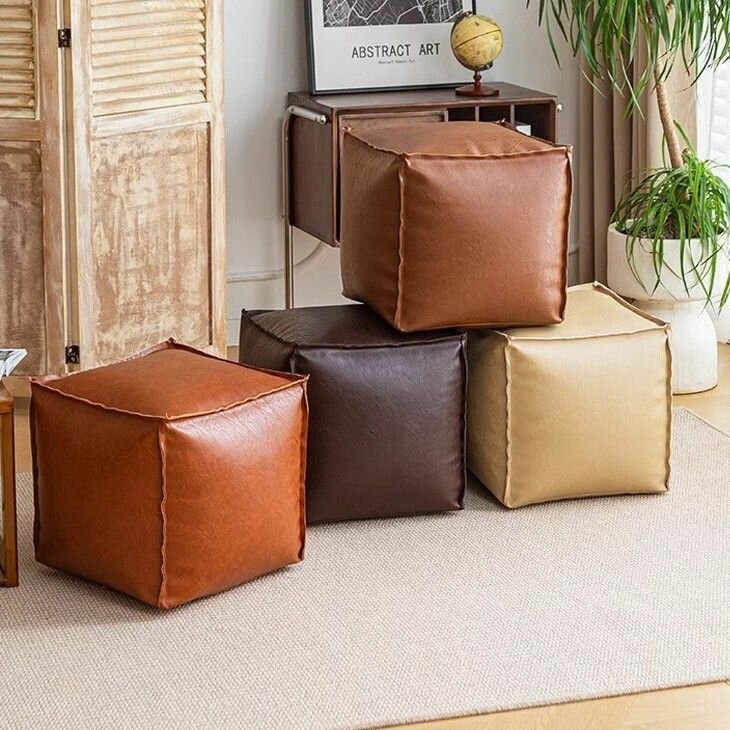 Чехол для пуфика из кожи для хранения старых неиспользованных вещей, сумка для хранения, низкий табурет для дивана, пуф для гостиной, ленивый табурет для хранения одежды
