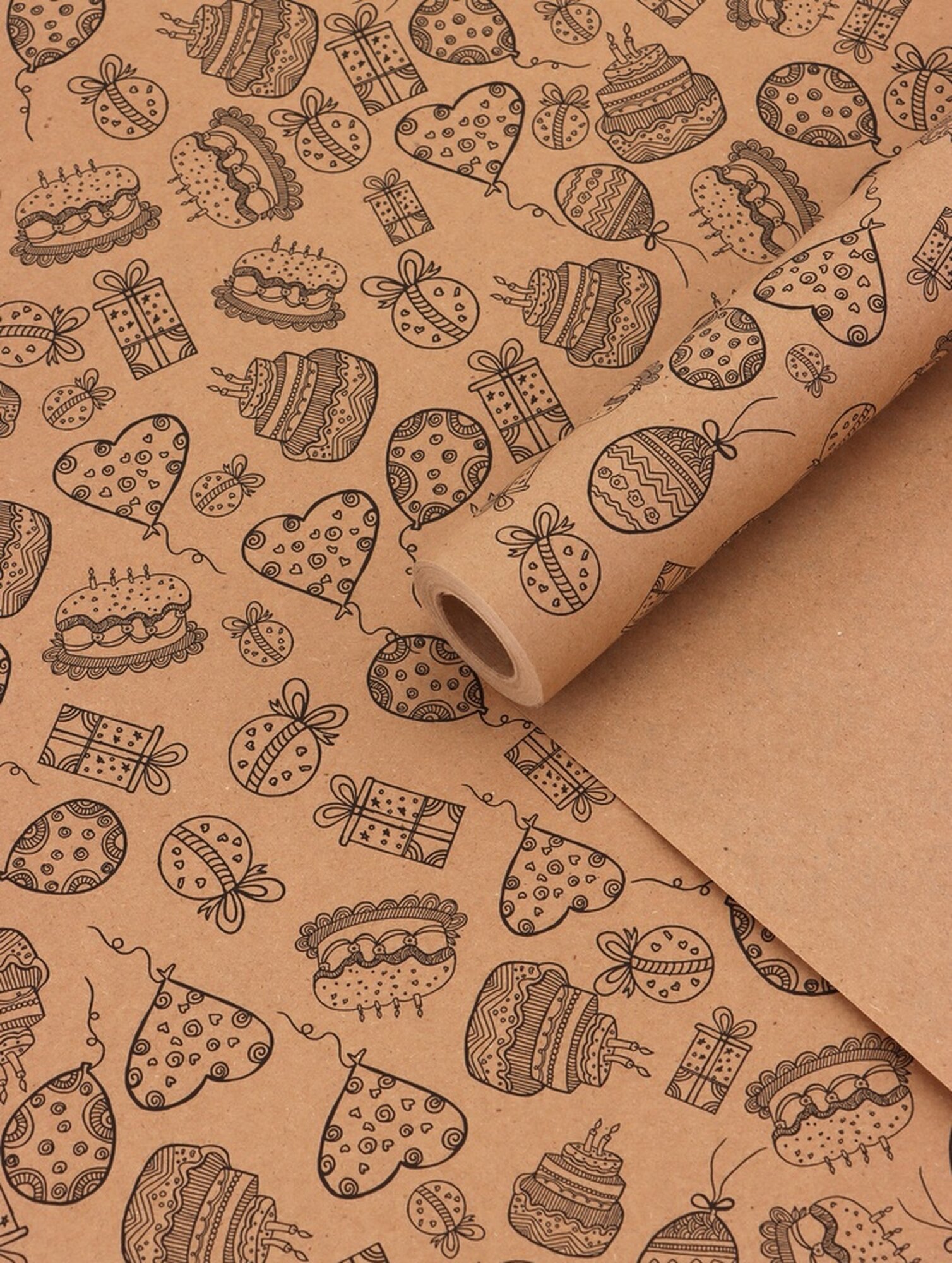 Крафт бумага "Праздник" черный на коричневом фоне 0,7 х 10 ±5% м, 60 гр 10954548