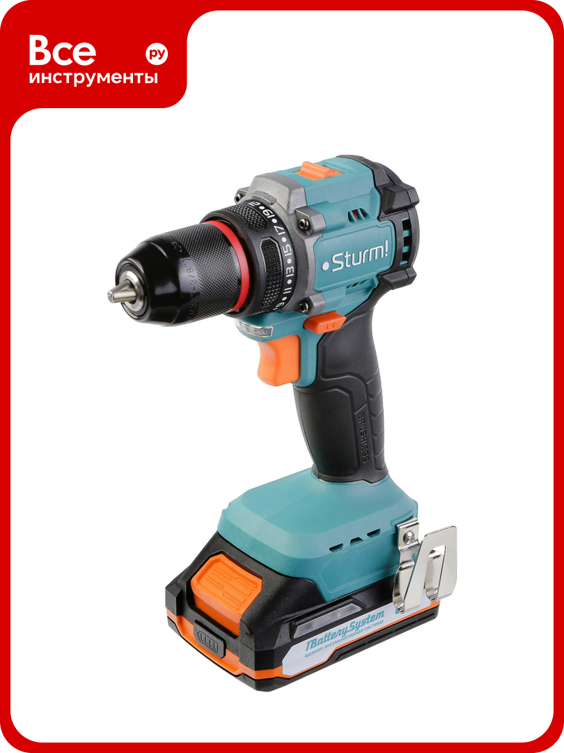 Дрель аккумуляторная Sturm 18В, 1BatterySystem, 60Нм, 2x2.0Ач, кейс CD1860BL
